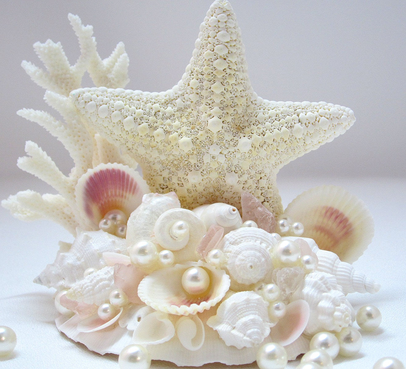 Beach Wedding Starfish Cake Topper, Nautical Seashell Coral Cake Toppe ...