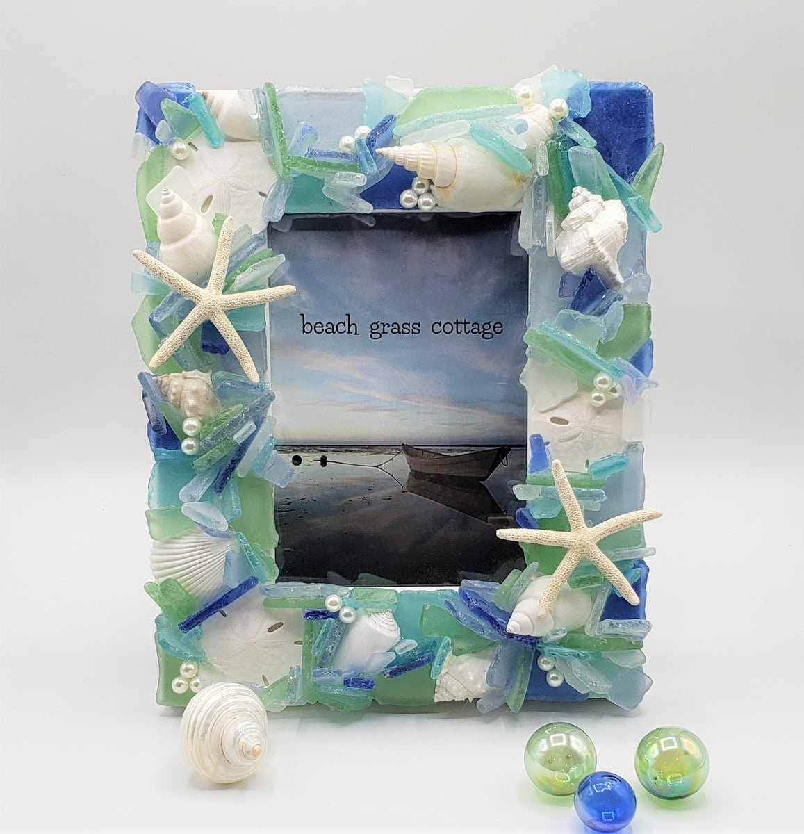 Nautical Sea Glass Frame, Beach Glass Frame, Beach Decor Seaglass Fram ...