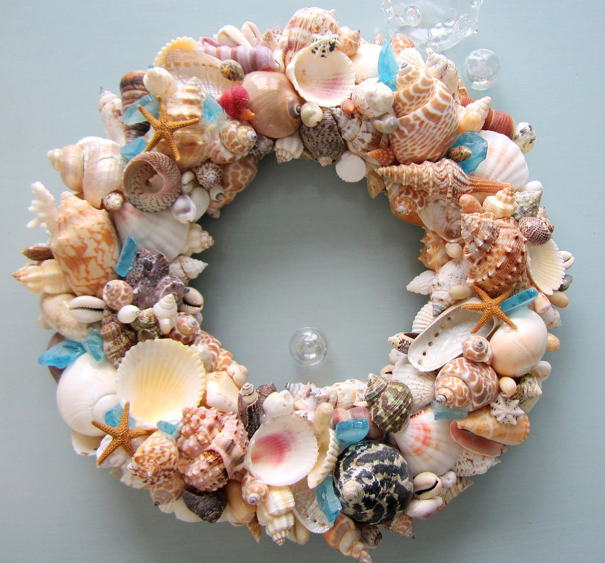 Beach Decor Seashell Wreath, Nautical Decor Shell Wreath w Sea Glass ...