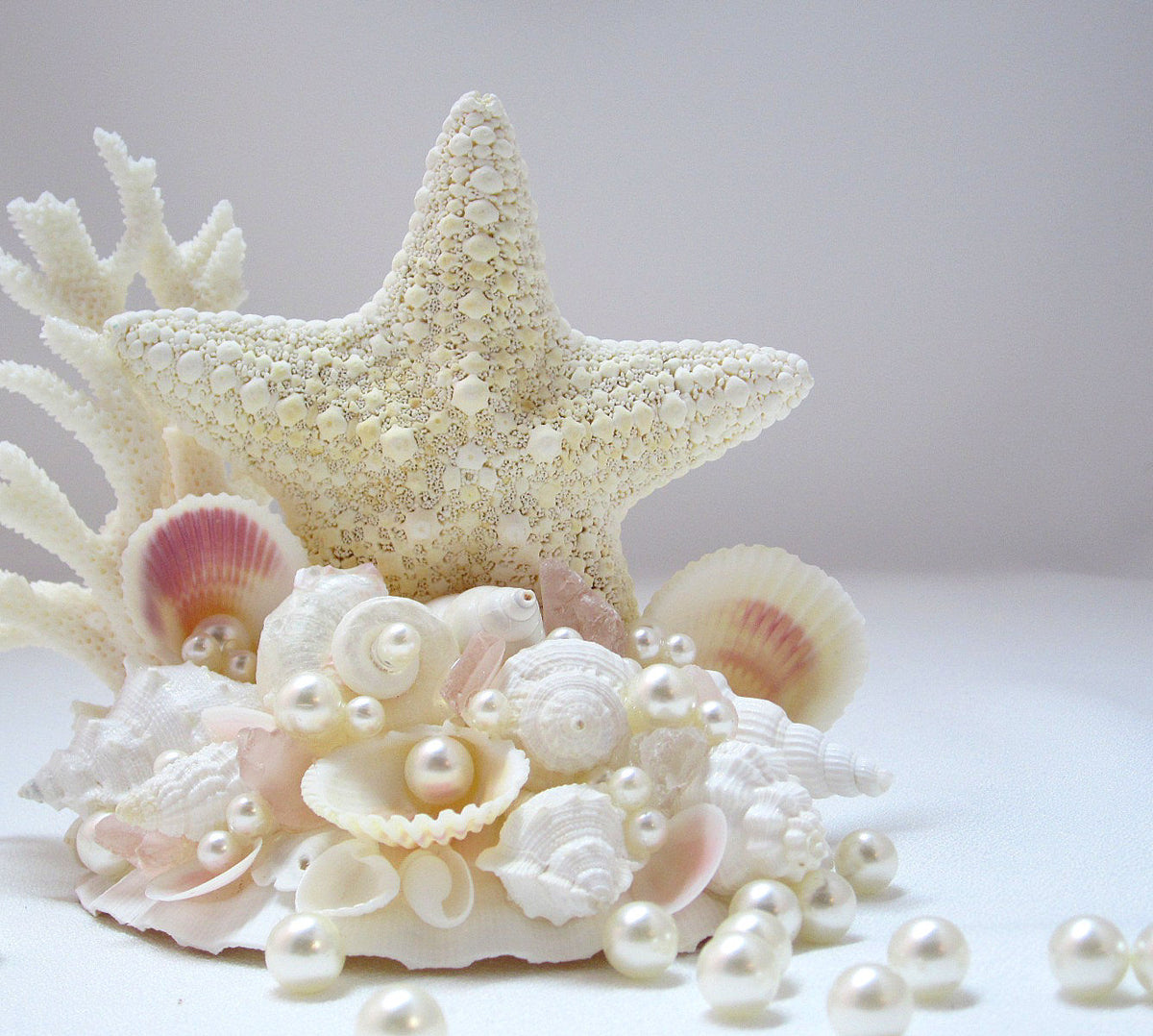 Beach Wedding Starfish Cake Topper, Nautical Seashell Coral Cake Toppe ...